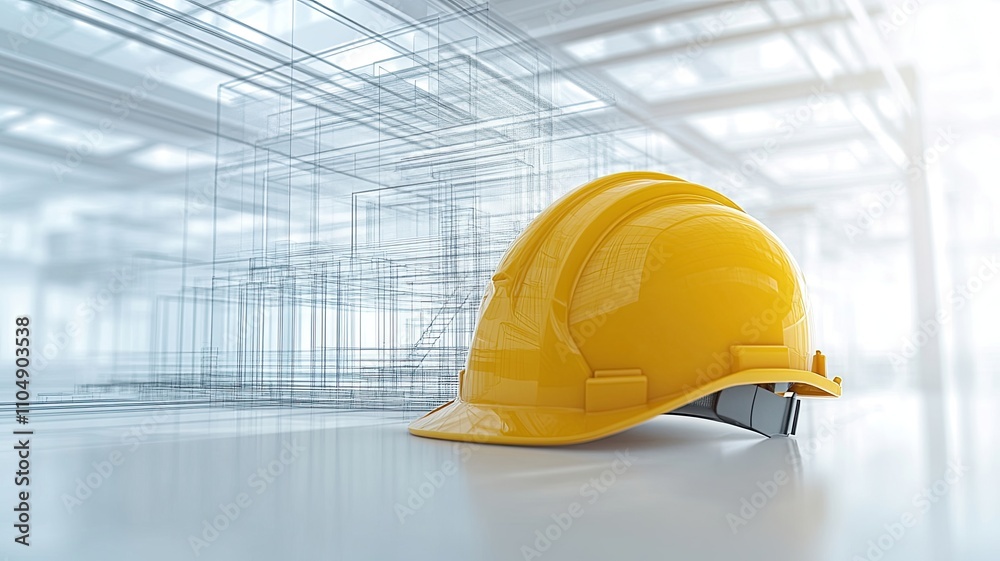 Yellow Construction Helmet with Architectural Blueprint, Yellow safety ...