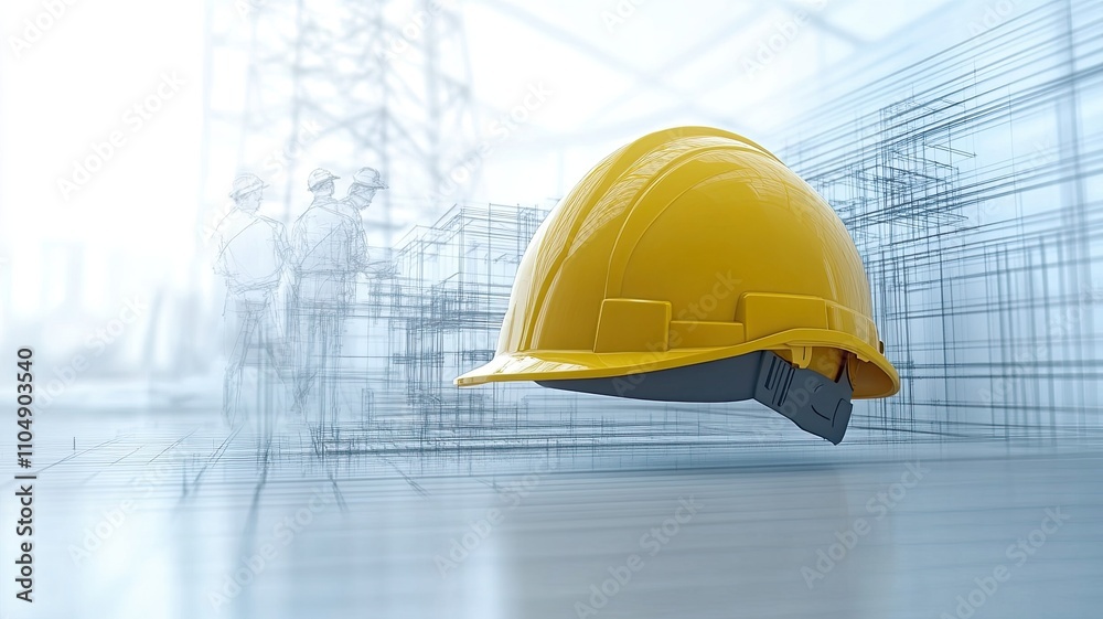 Yellow Construction Helmet with Architectural Blueprint, Yellow safety ...