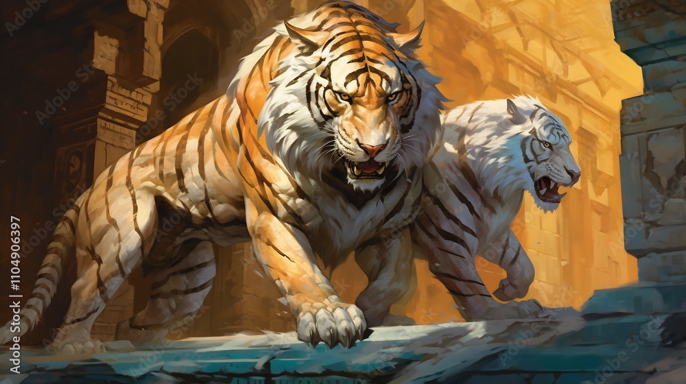 Majestic and fearsome hybrid creature blending the features of a tiger ...