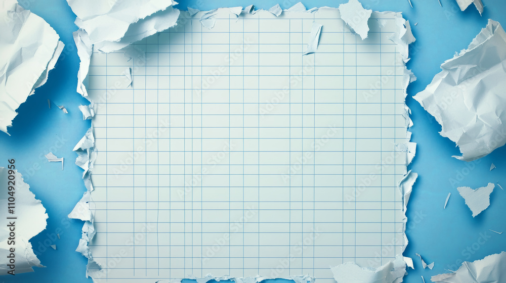 White torn paper. Crumpled old sheet with crease. Rough poster with ...