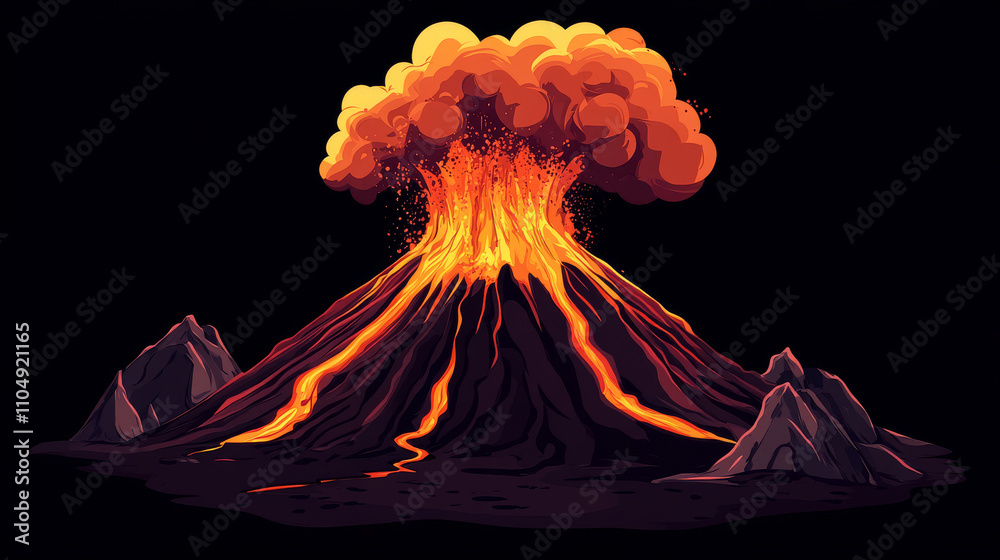 Volcano eruption animation set isolated on black background. Vector ...