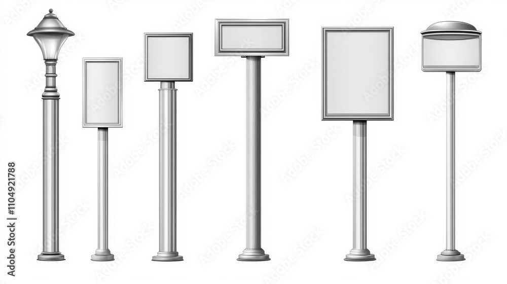 3d metal pillar. Iron steel pole stand vector. Cylinder pipe structure ...