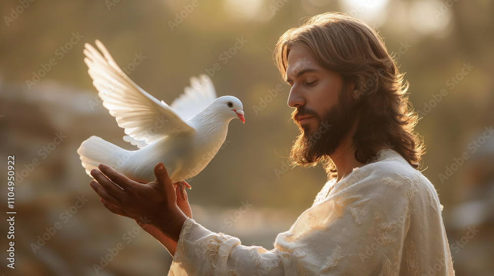 Jesus Christ and white dove as a symbol of the Holy Spirit. Stock Photo ...