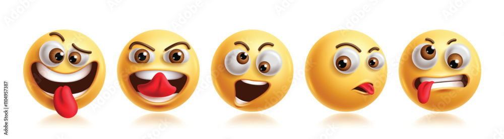 Stock-Vektorgrafik „Silly emojis clipart 3d characters set. Emoji ...