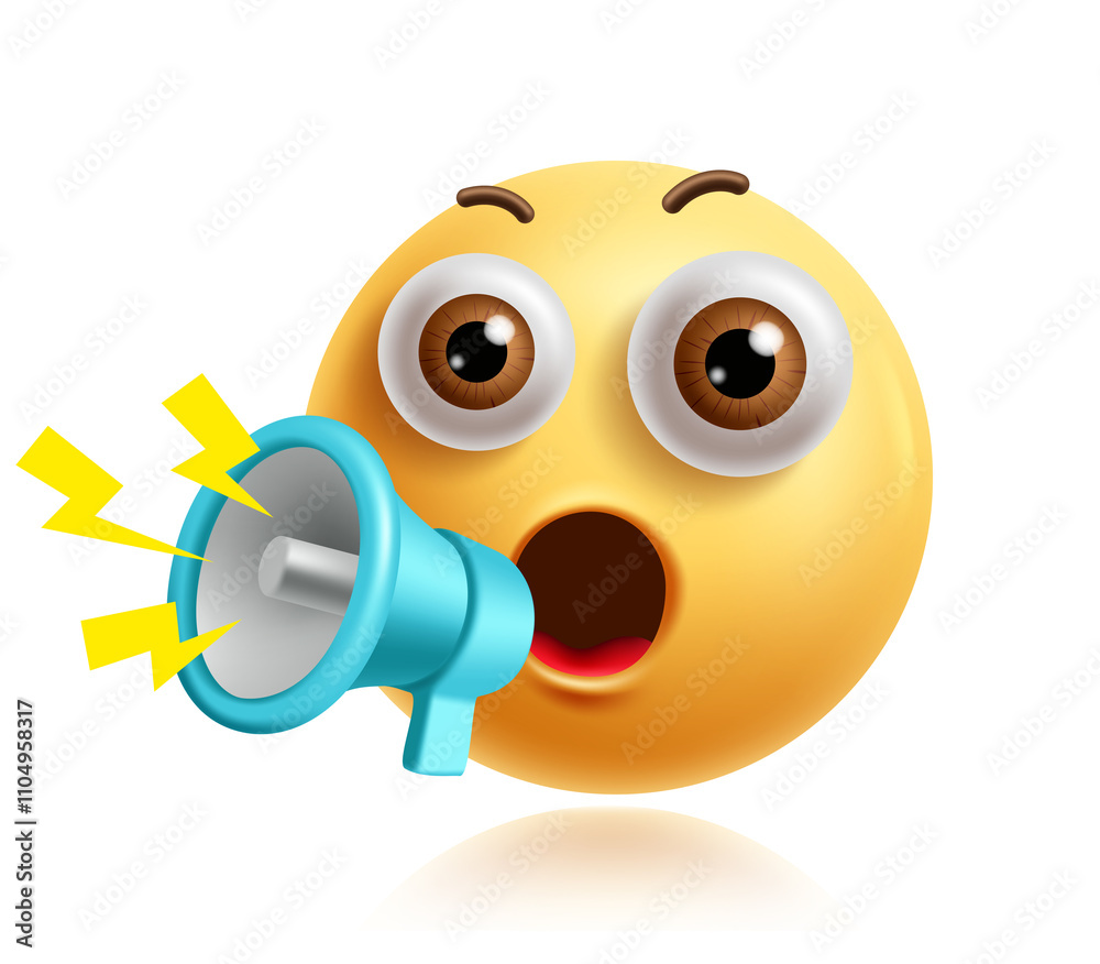 Attention emoji clipart 3d character. Emoji face in announcing, warning ...