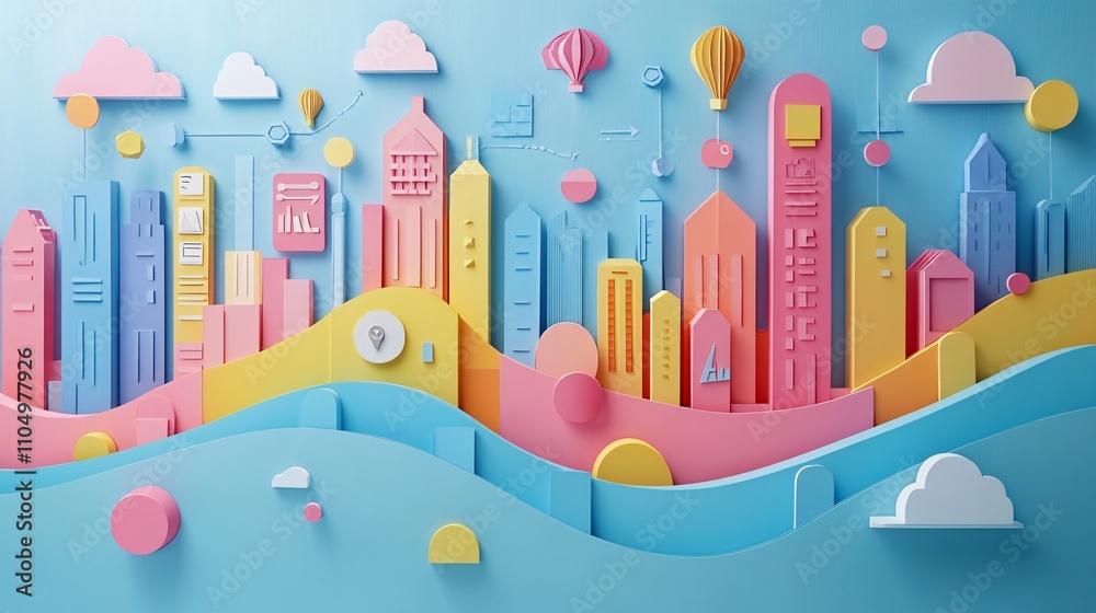 Elaborate 3D paper-cut design of a business timeline with milestones ...
