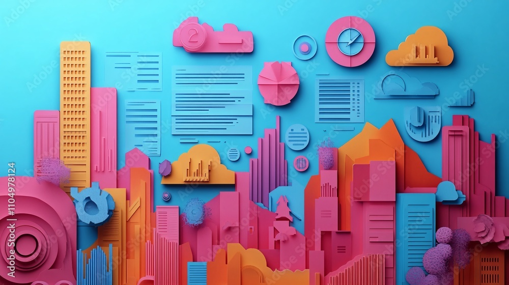 Highly detailed 3D paper-cut art of a business plan timeline with ...