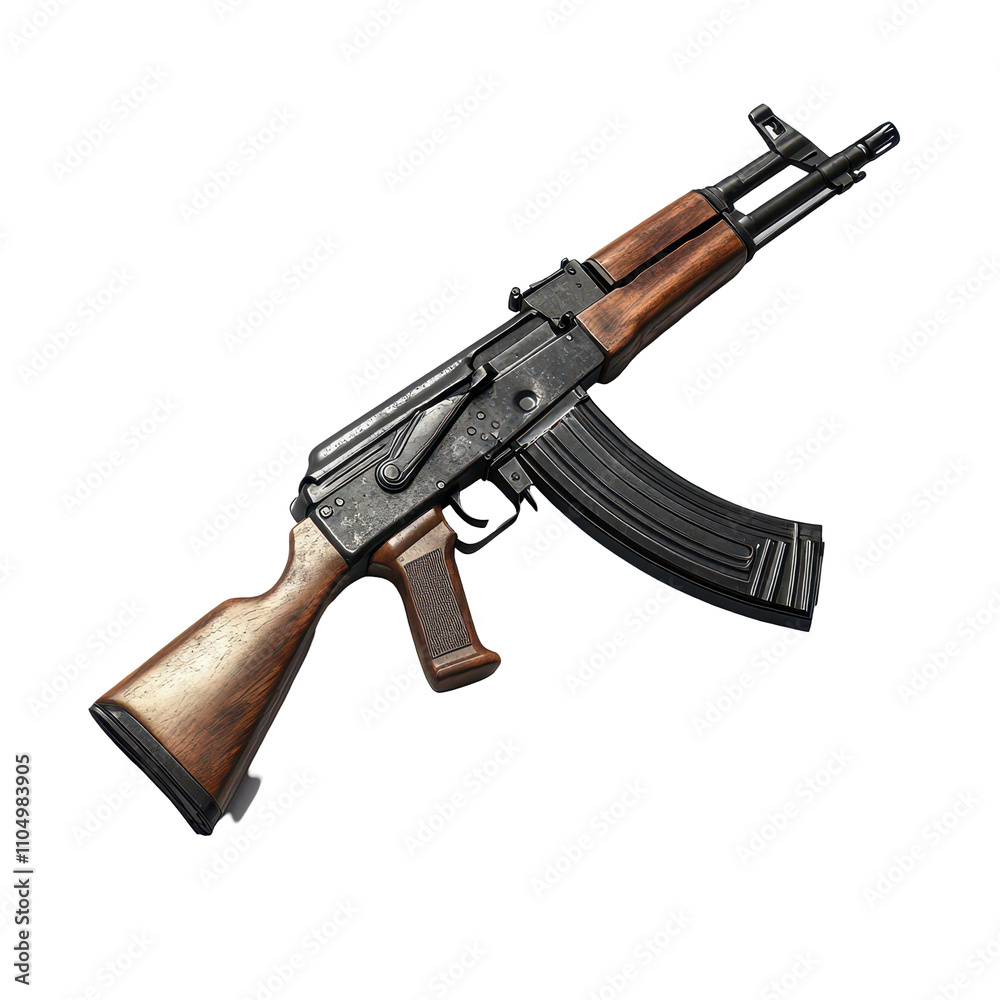 Assault rifle displayed on a transparent background showcasing design and details for ...