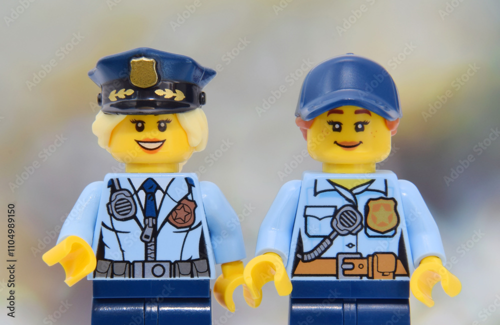 Lego minifigures of police officers female in uniform. Editorial ...