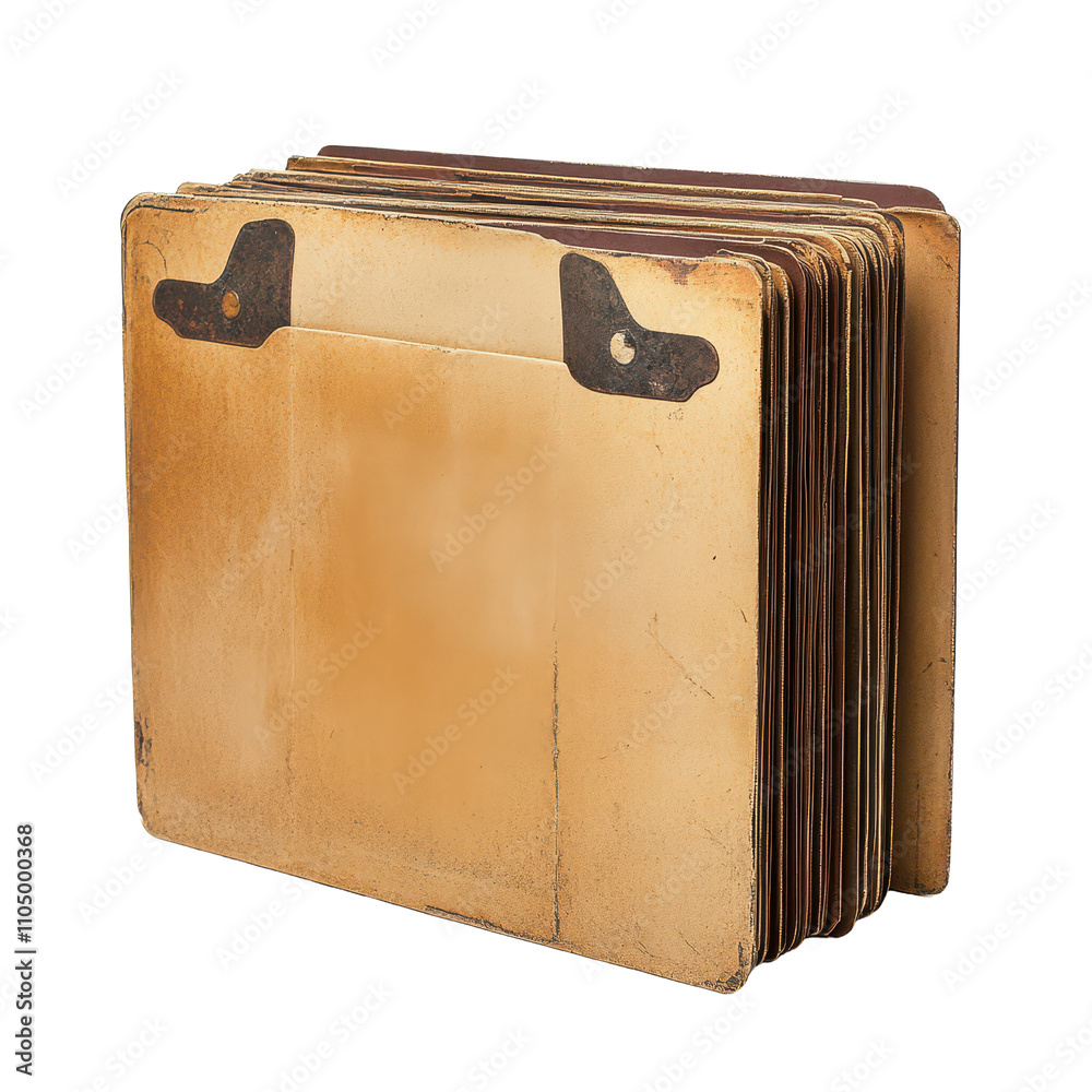 Photo Stock Vintage file folders stacked on a transparent background ...