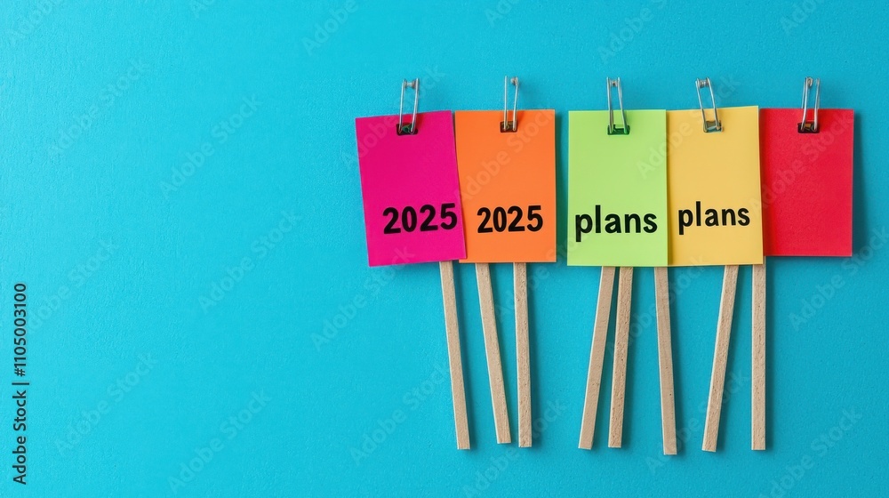 2025 goal setting vision. Colorful notes with plans for the year 2025 ...