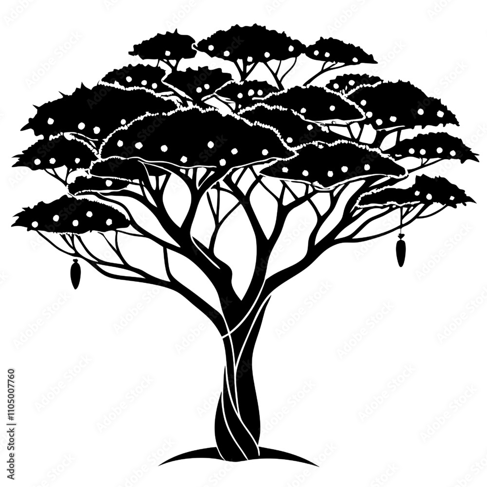 Vector de Stock African Acacia Silhouette Vector : A stylized, black ...
