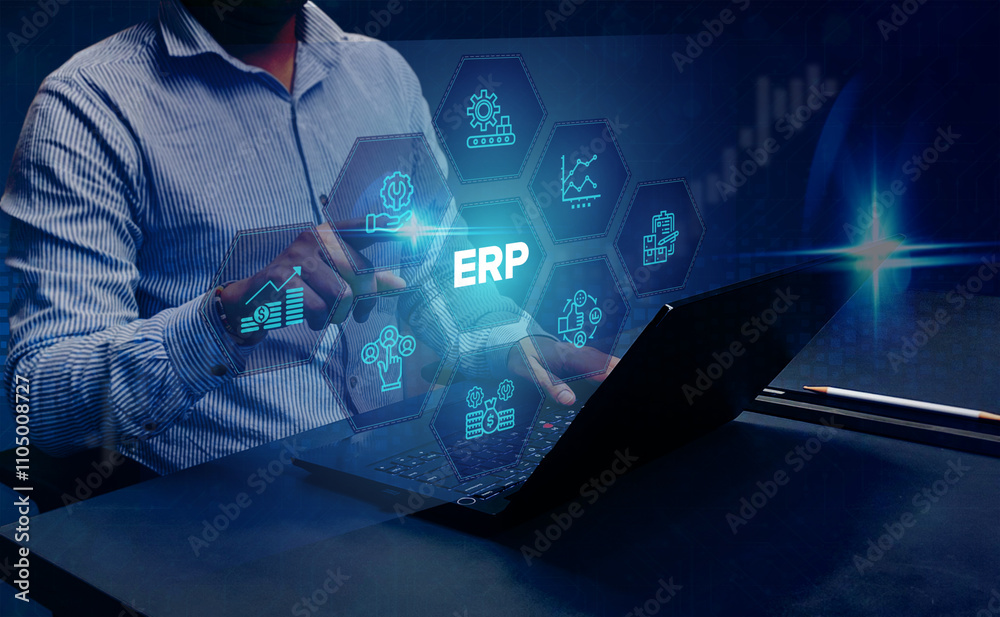 Erp Cloud Software Automation A Businessman Analyzing Enterprise Resource Planning Erp