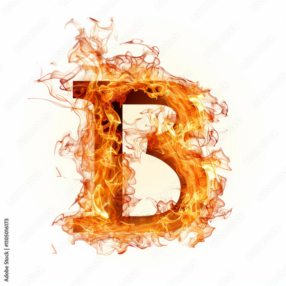 Fire and burning flames B letter isolated on transparent or white ...
