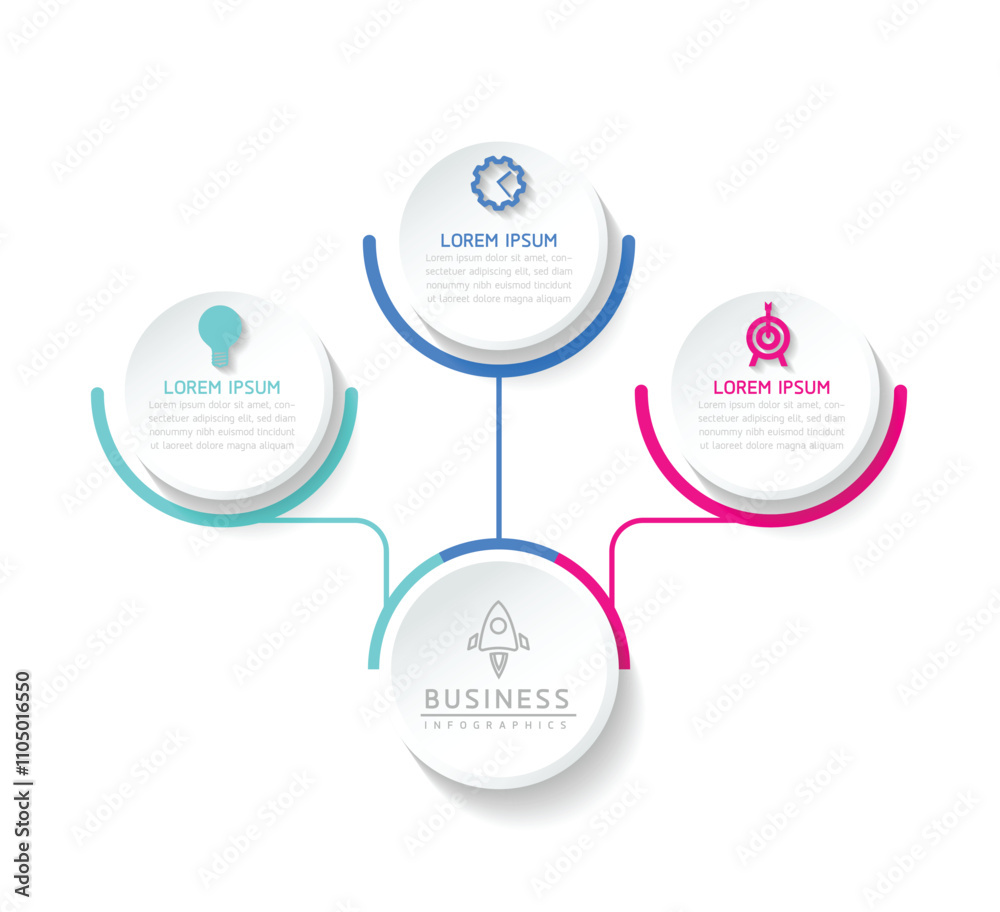 Vector infographic business presentation template with circular interconnection with 3 options ...