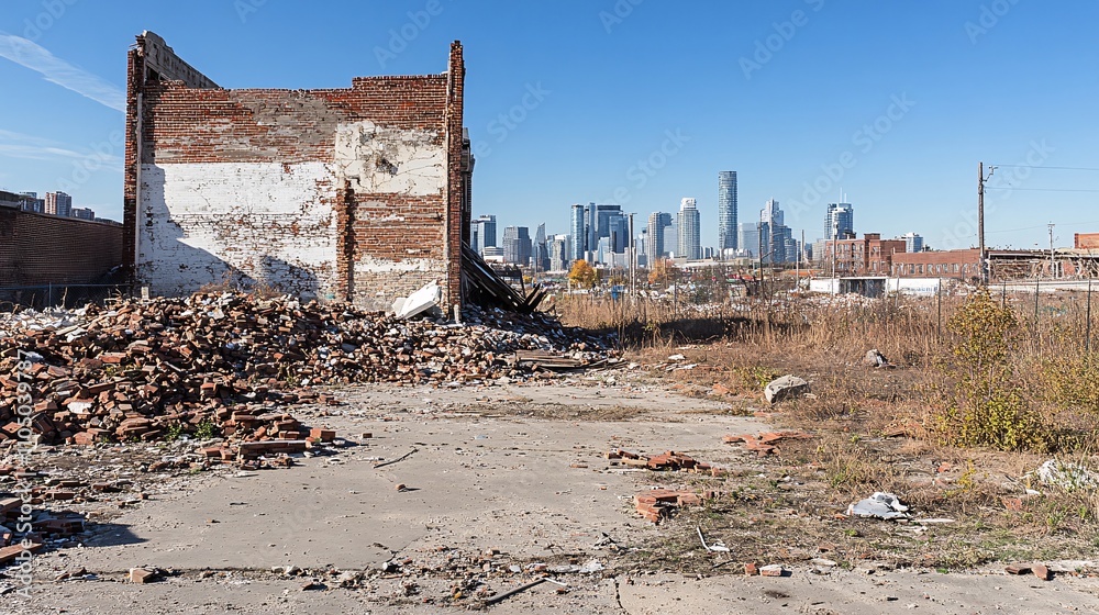 15.The remnants of a demolished brick building with piles of broken ...