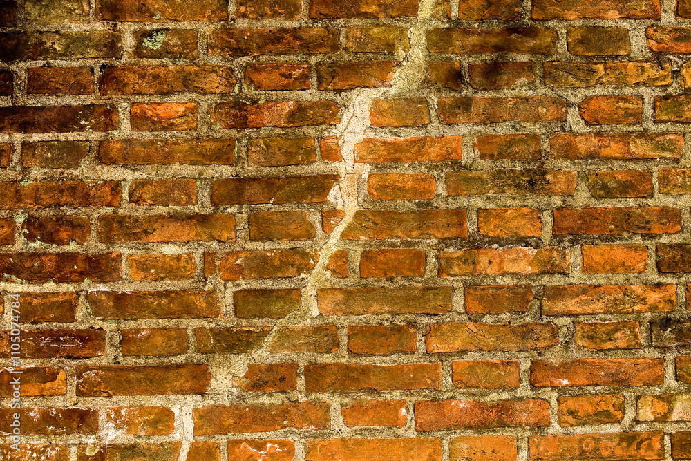 Old exposed cracked brick wall due to structural foundation failure ...