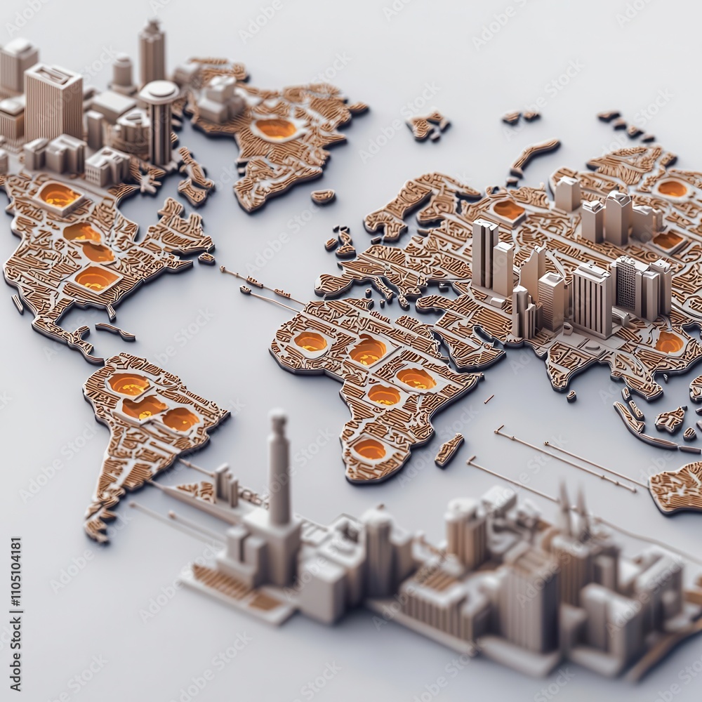 Digital map of the world with hot zones representing climate change ...