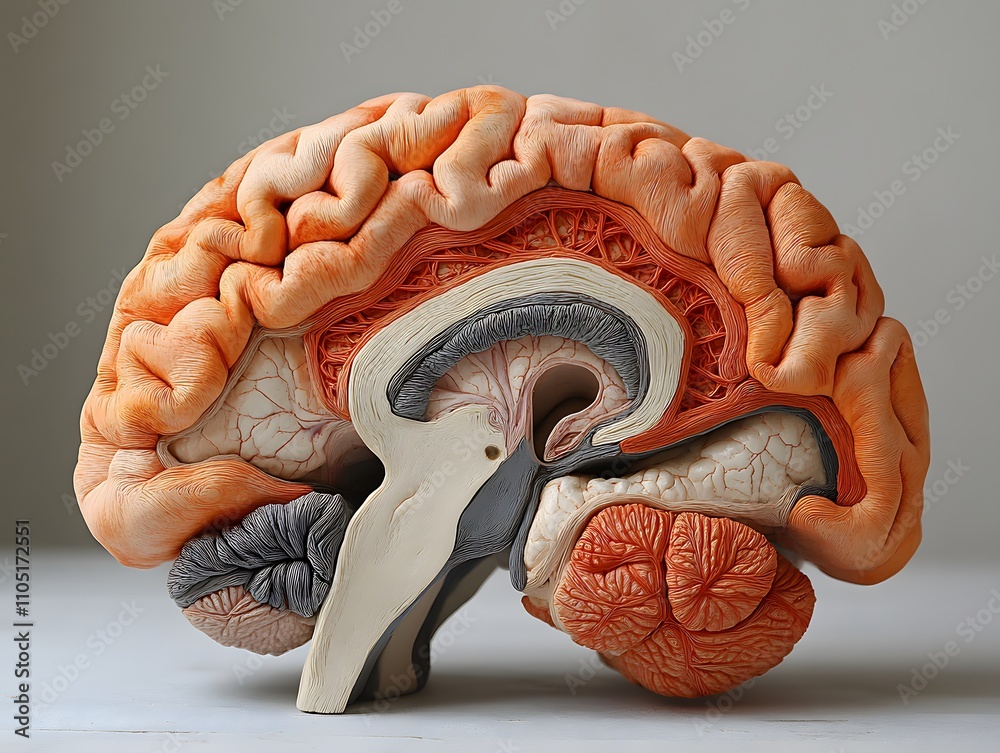 Detailed 3D model of the human brain anatomy showing the cerebrum ...