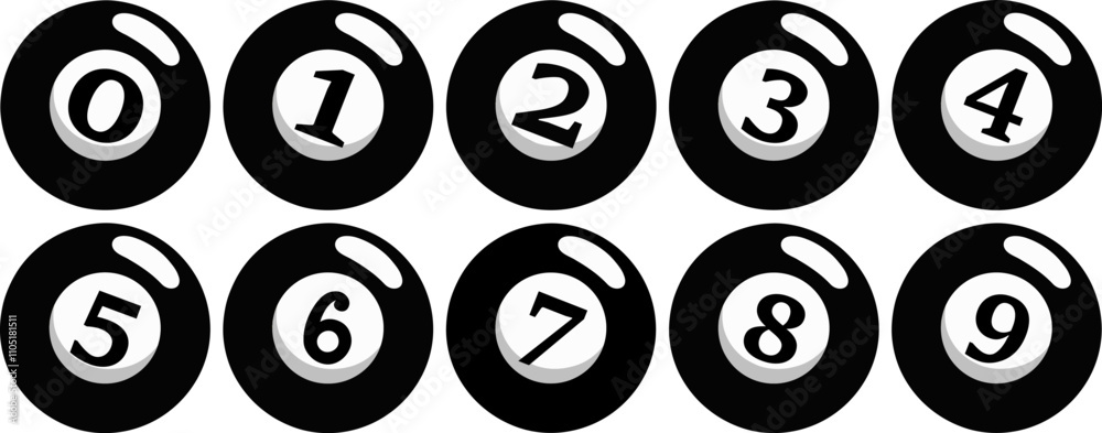 Título: Illustration of spheres from 0 to 9 "zero, one, two, three ...