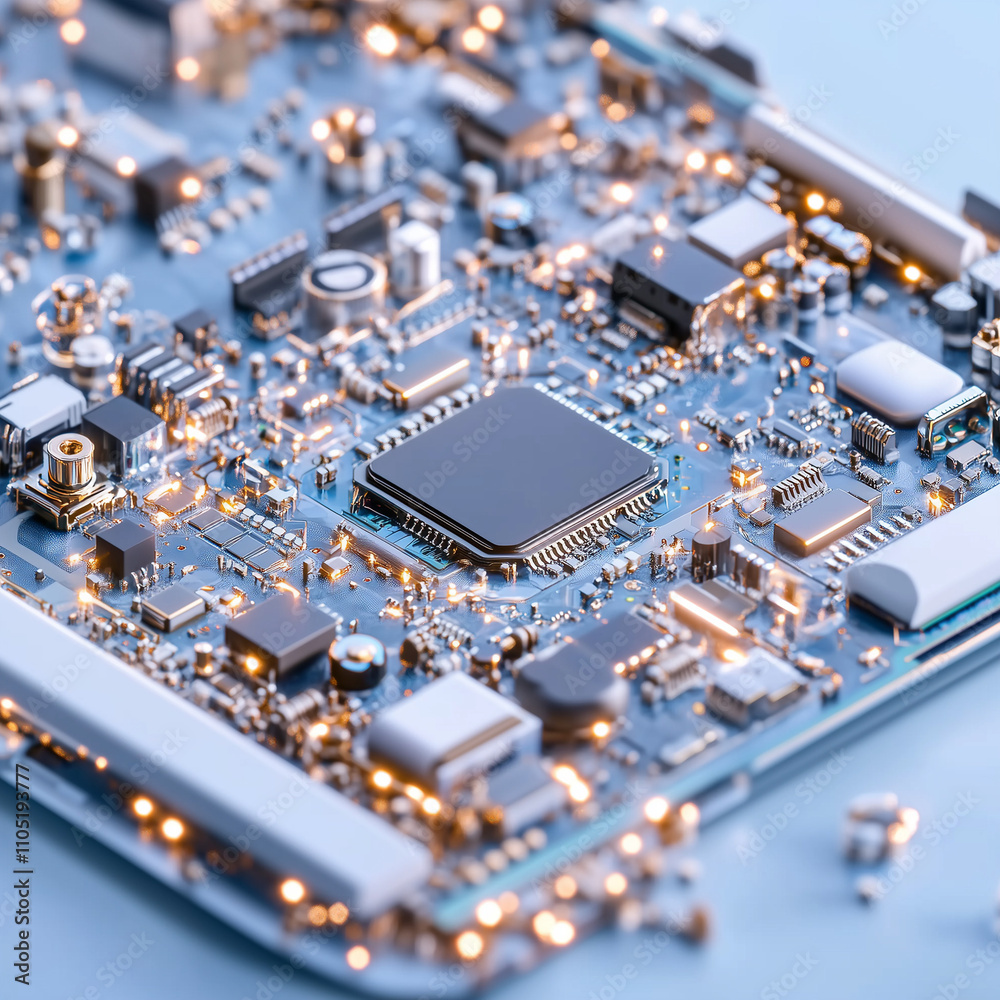 electronic chip and CPU from a disassembled mobile phone, showcasing ...