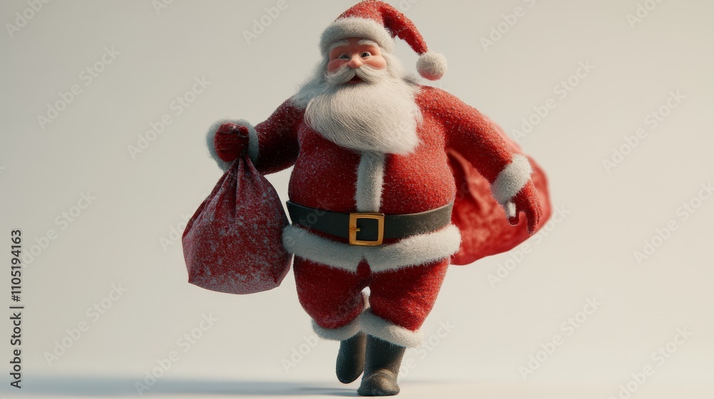 red christmas santa model, detailed fabric texture, carrying present ...