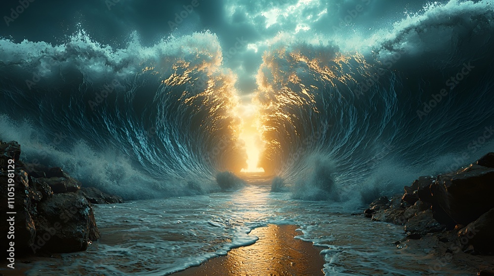 Moses splitting the red sea Stock Illustration | Adobe Stock