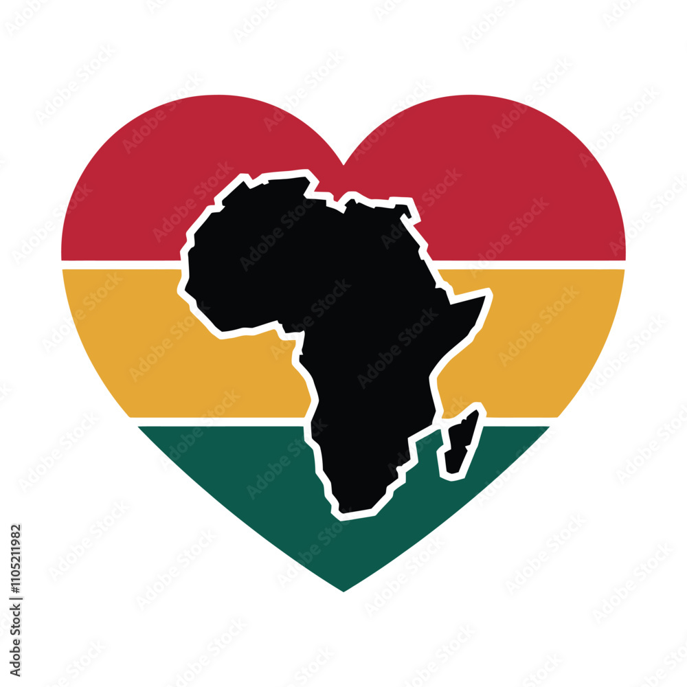 Africa Map in Heart Shape with Rasta Colors Illustration Stock Vector ...