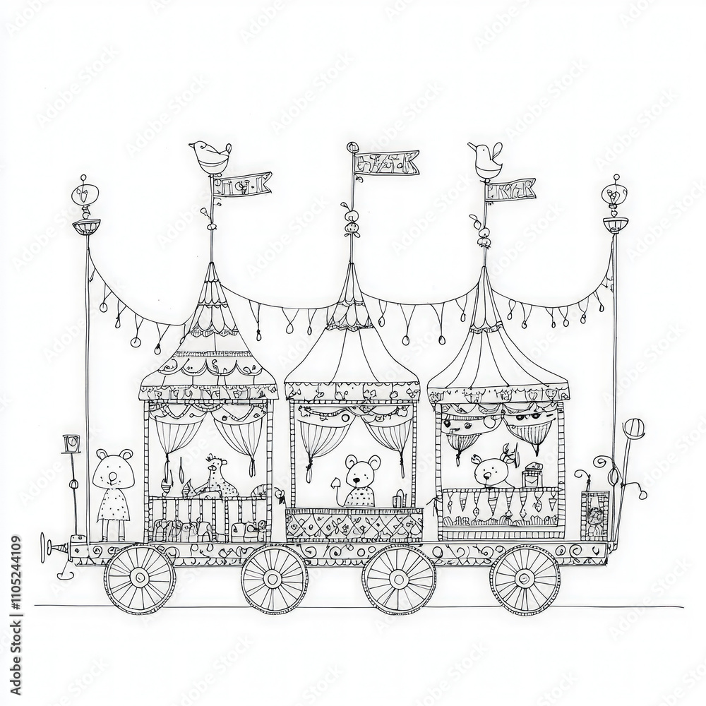 Ilustración de Stock A whimsical circus train with animals, coloring ...