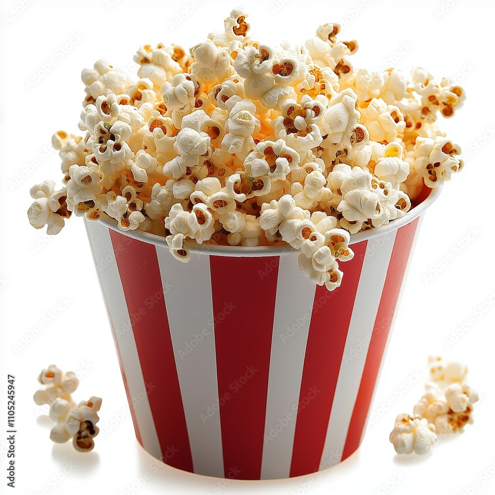 Popcorn box. Red and white striped buckets of popcorn isolated on white ...