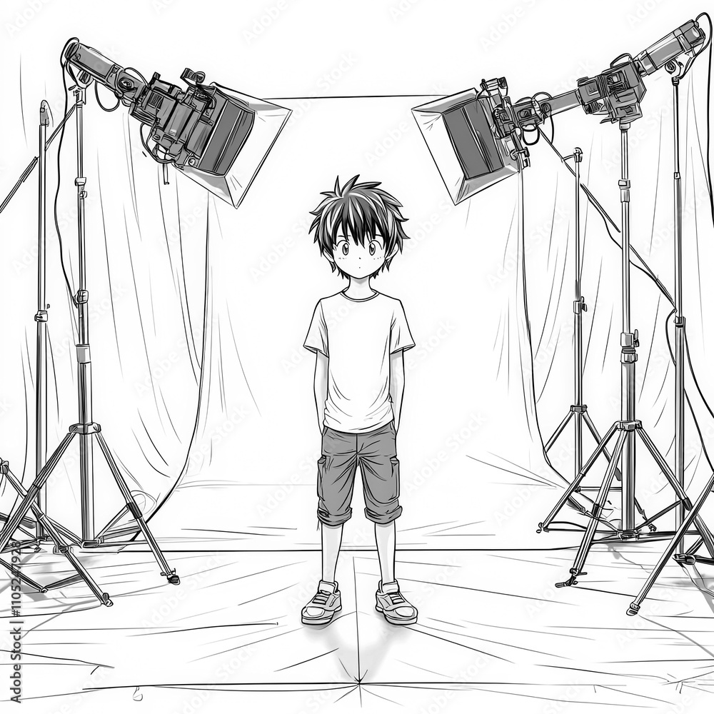 A character onset for an anime film with crew setting up, anime ...