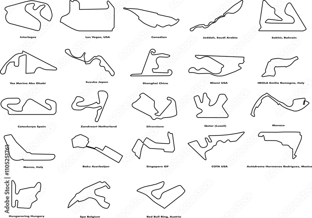 Set of racing circuit of grand prix. Collection of GP Race Track ...