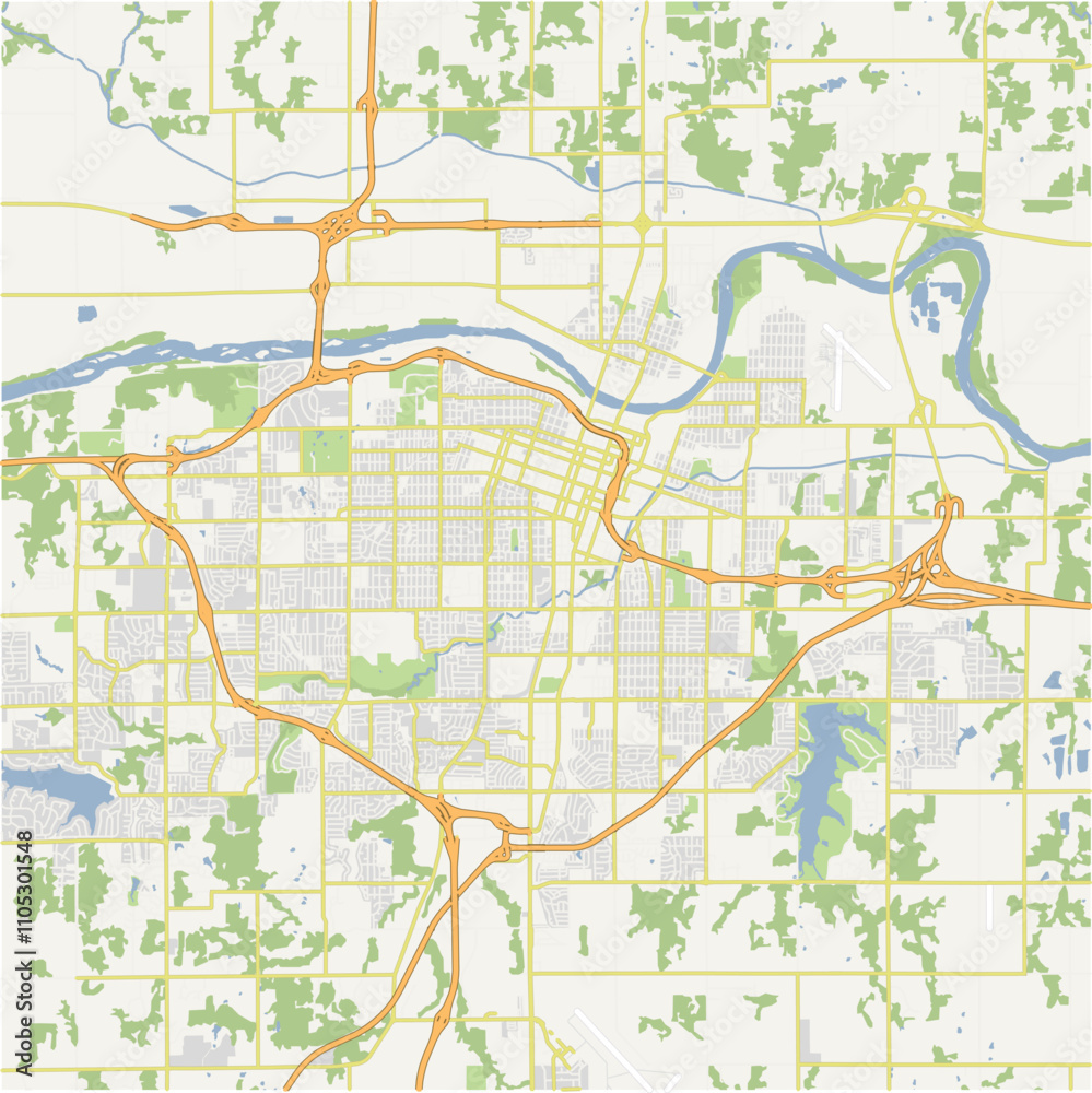 Map of Topeka in Kansas in a normal road map style. Contains layered ...