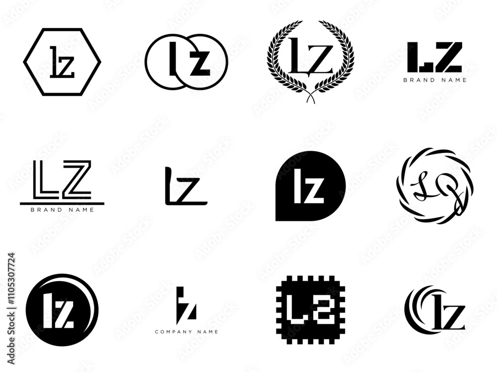 LZ logo company template. Letter l and z logotype. Set different ...