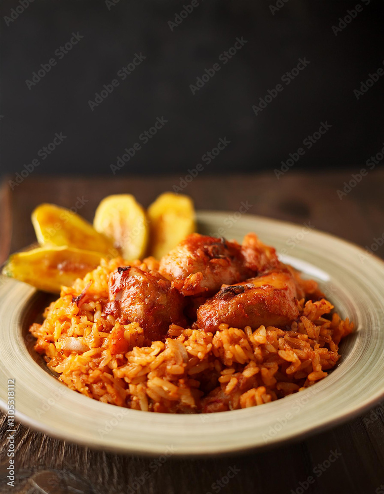 Nigerian jollof rice, spicy tomato-infused rice with peppers, onions ...