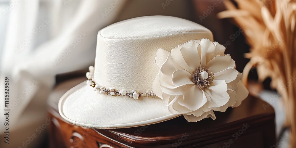 Topi jerami vintage yang terisolasi di atas latar belakang putih ...