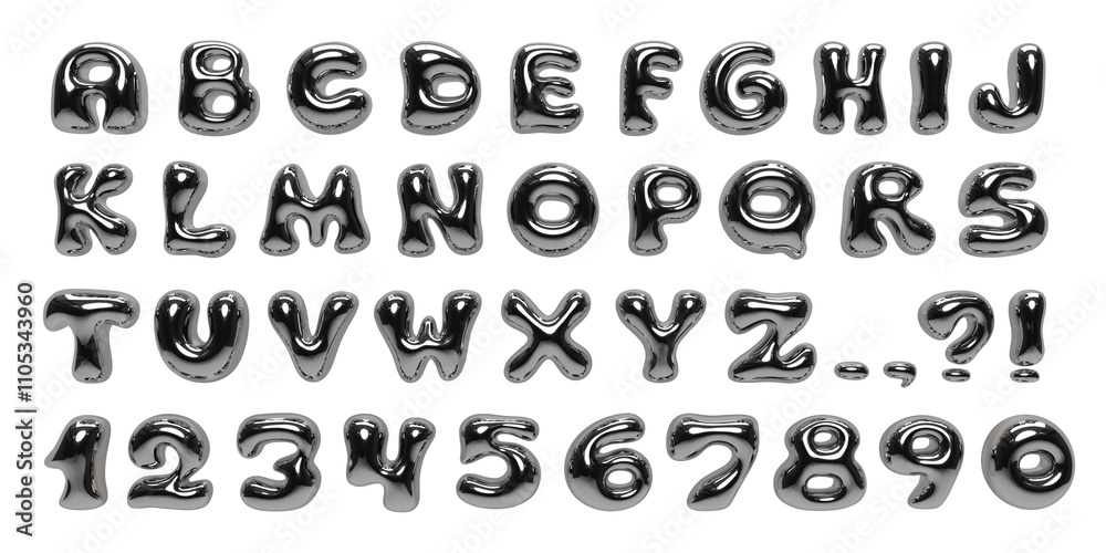 Ilustración de Stock Bold silver bubble typeface. 3d chrome rounded ...
