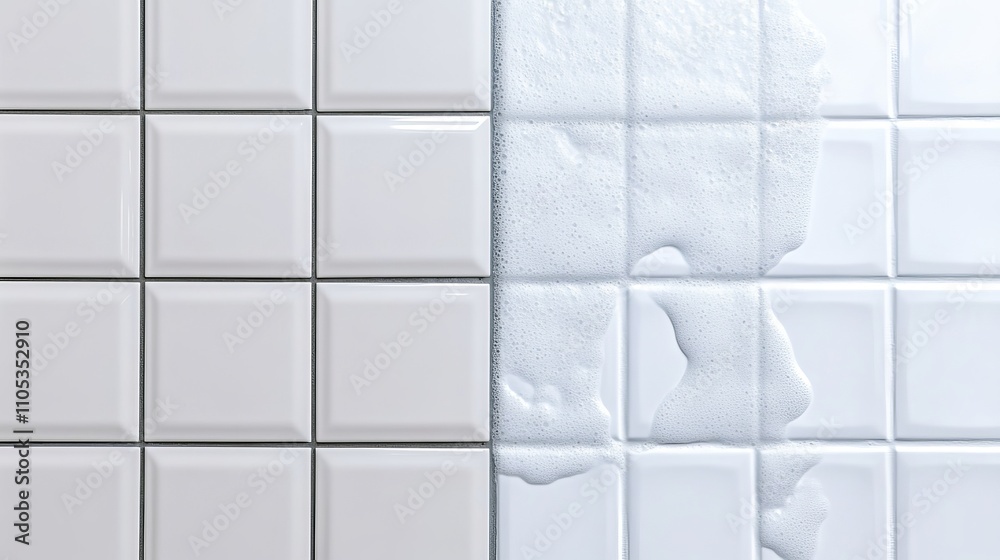 Bathroom tiles shown in a split view comparison showcasing clean grout ...