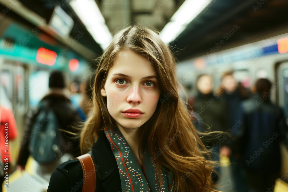 Generative AI portrait of people crowd busy day on dimly lit metro bus ...