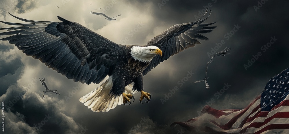 Digital illustration bald eagle flight center image its flying Stock ...