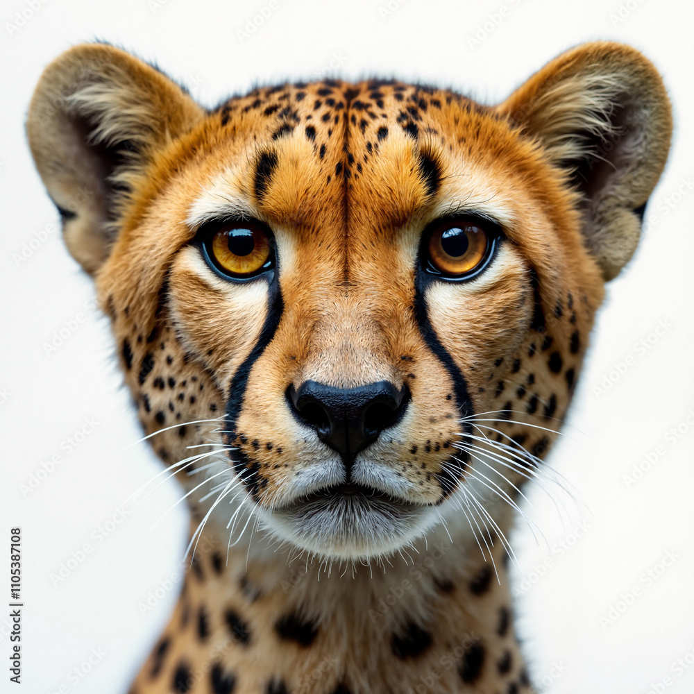Photograph of a majestic cheetah with piercing amber eyes, focused ...