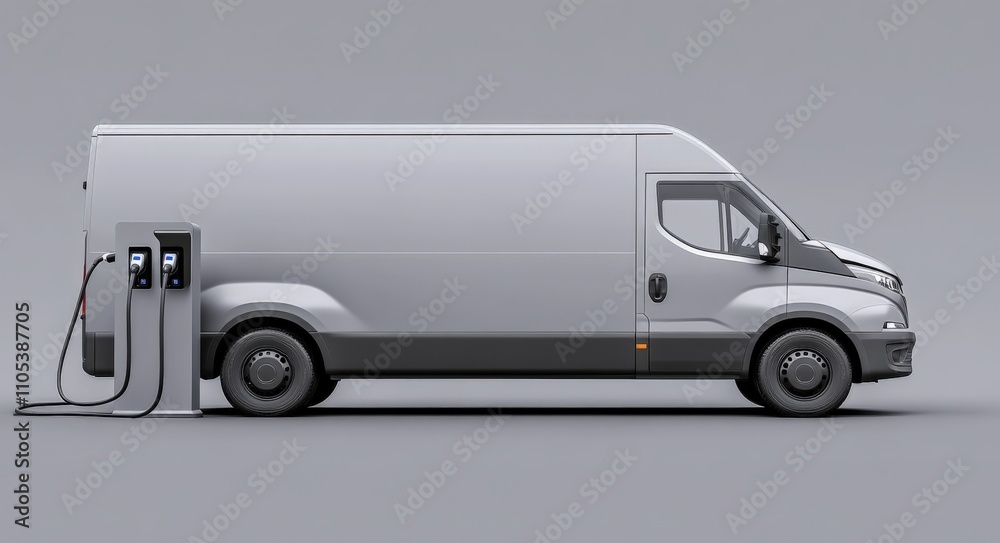 Electric Van Charging at Station. Gray Vehicle, Transportation, Energy ...