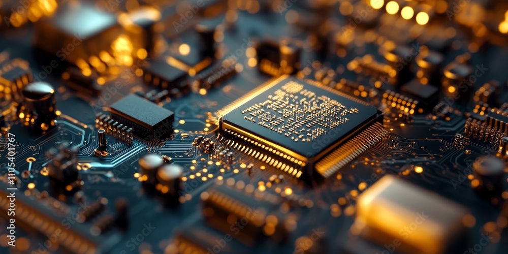 Close up view of the micro elements of a central processing unit ...