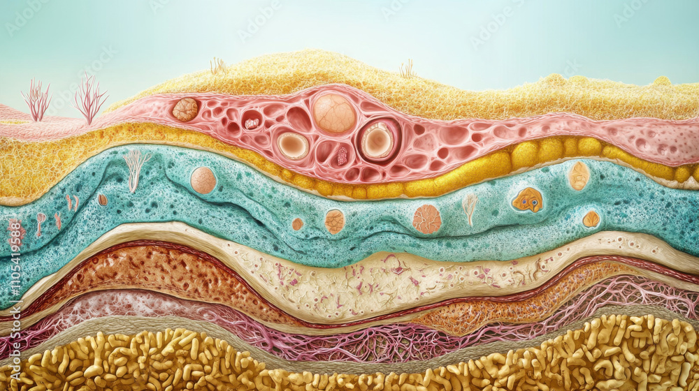 Detailed Cross-Section of Human Skin Layers, Showcasing Complexities of ...