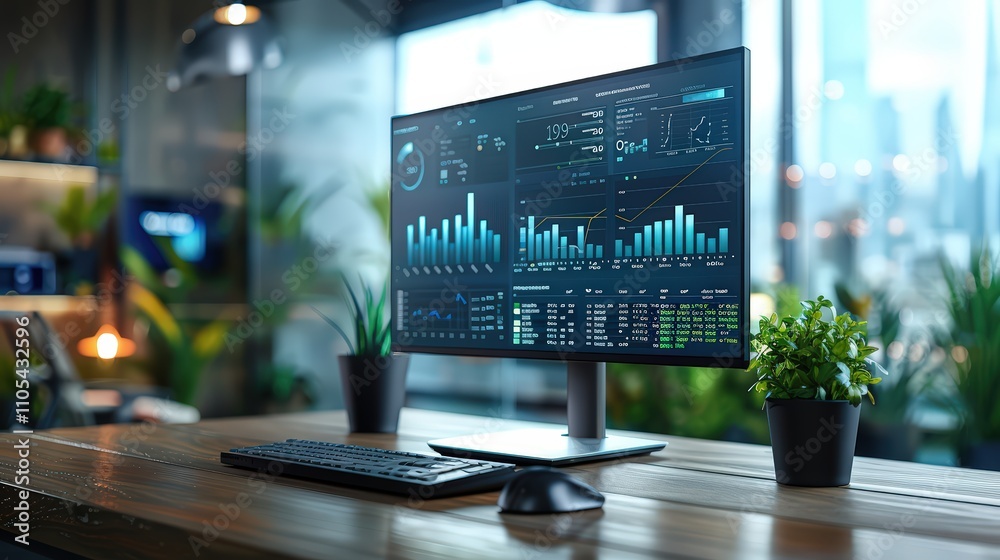 Desktop Computer Monitor Displaying Financial Statistical Data Software with Progressive User ...