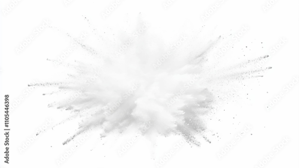 White powder explosion, isolated on white background. Bright white paint color powder explosion ...