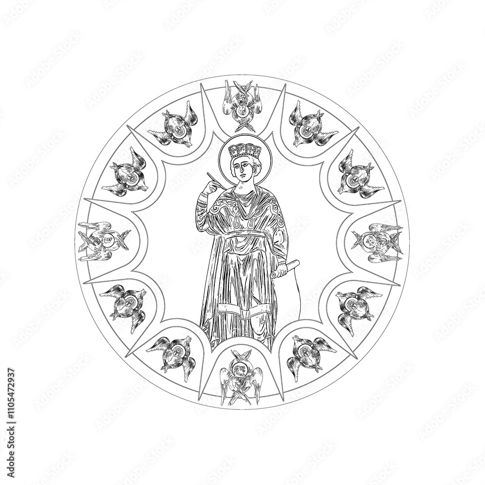Saint Solomon sky round dome with 4 apostles and seraphim. Coloring ...