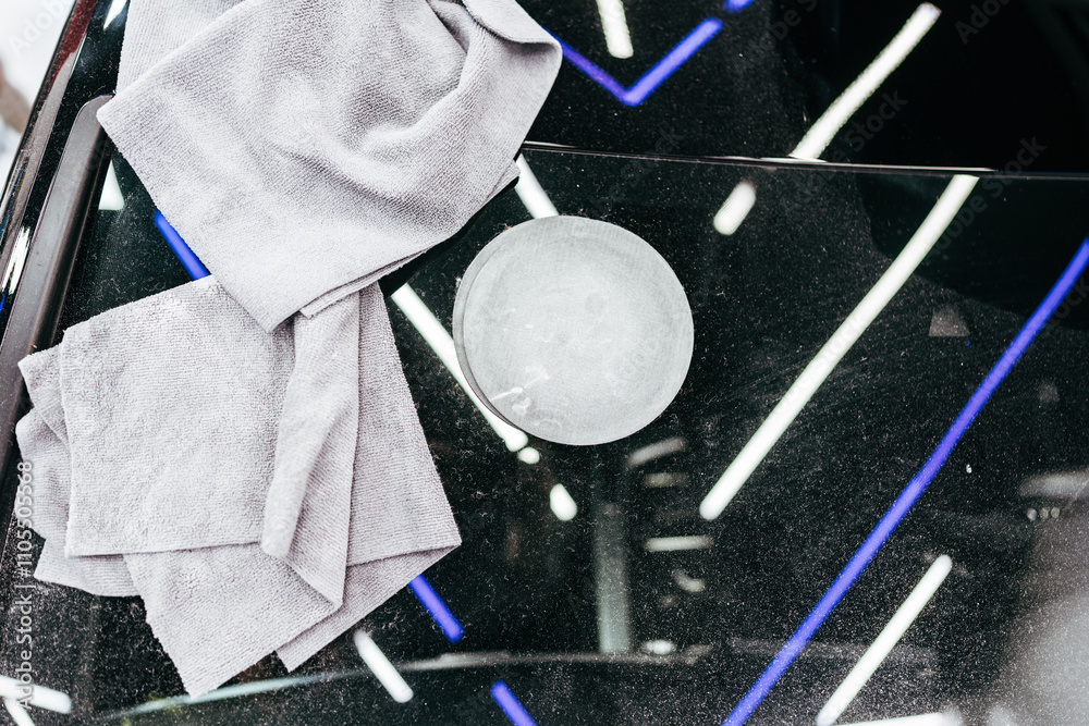 Interior of modern car workshop for vehicle polishing and detailing ...