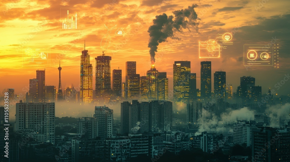 Innovative digital art visualizing eco-friendly pollution reduction in ...