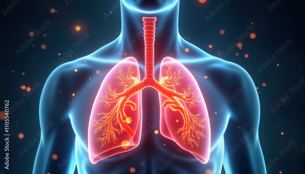 Medical illustration human lungs affected by respiratory ailments like ...